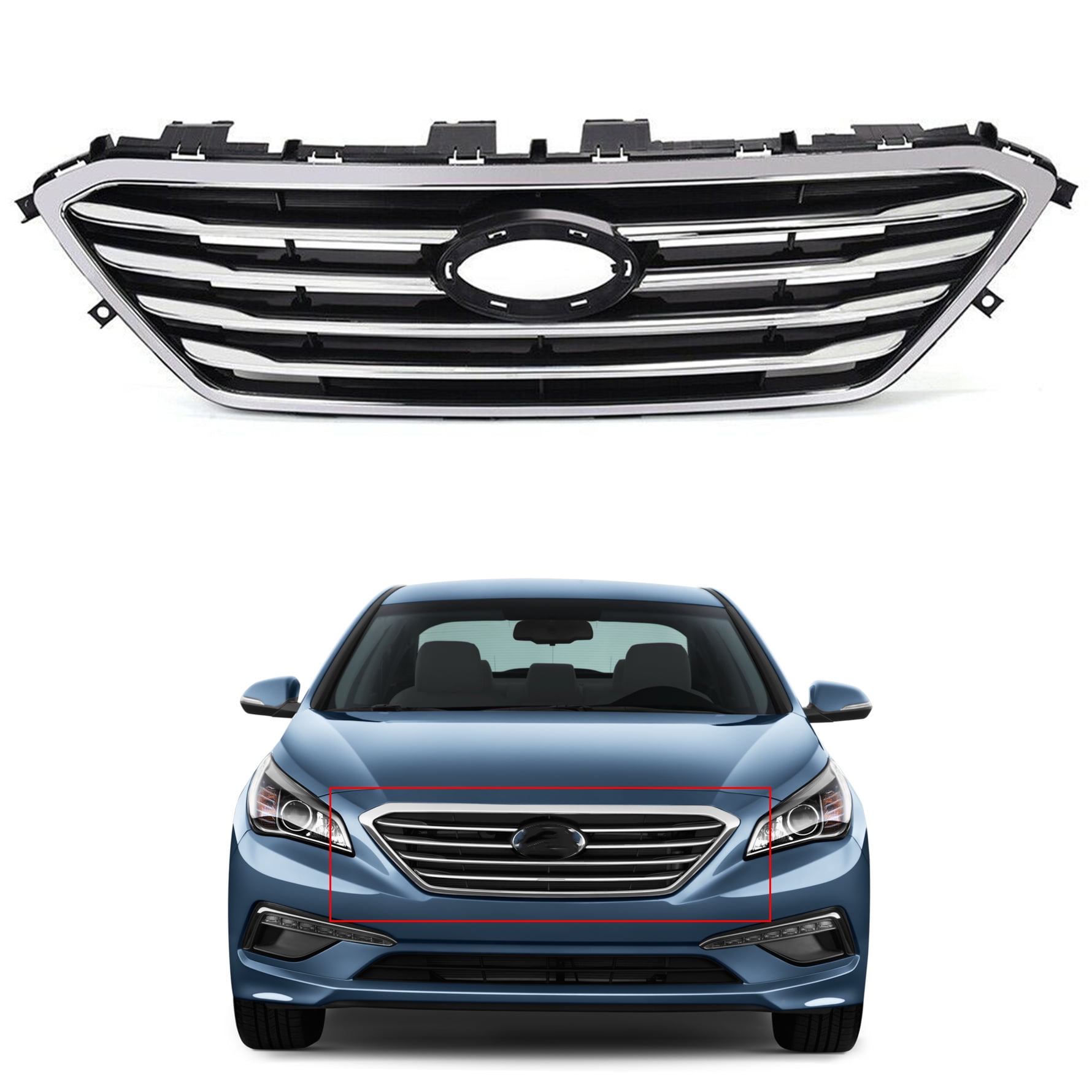 munirater Front Bumper Chrome Grill Factory Style Grille Replacement ...