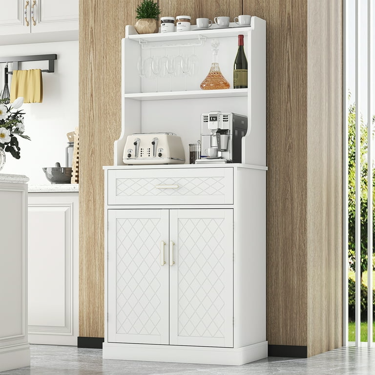 Etase Freestanding Pantry Cabinet Bakers Rack Medium Density Fiberboard White Size 66H