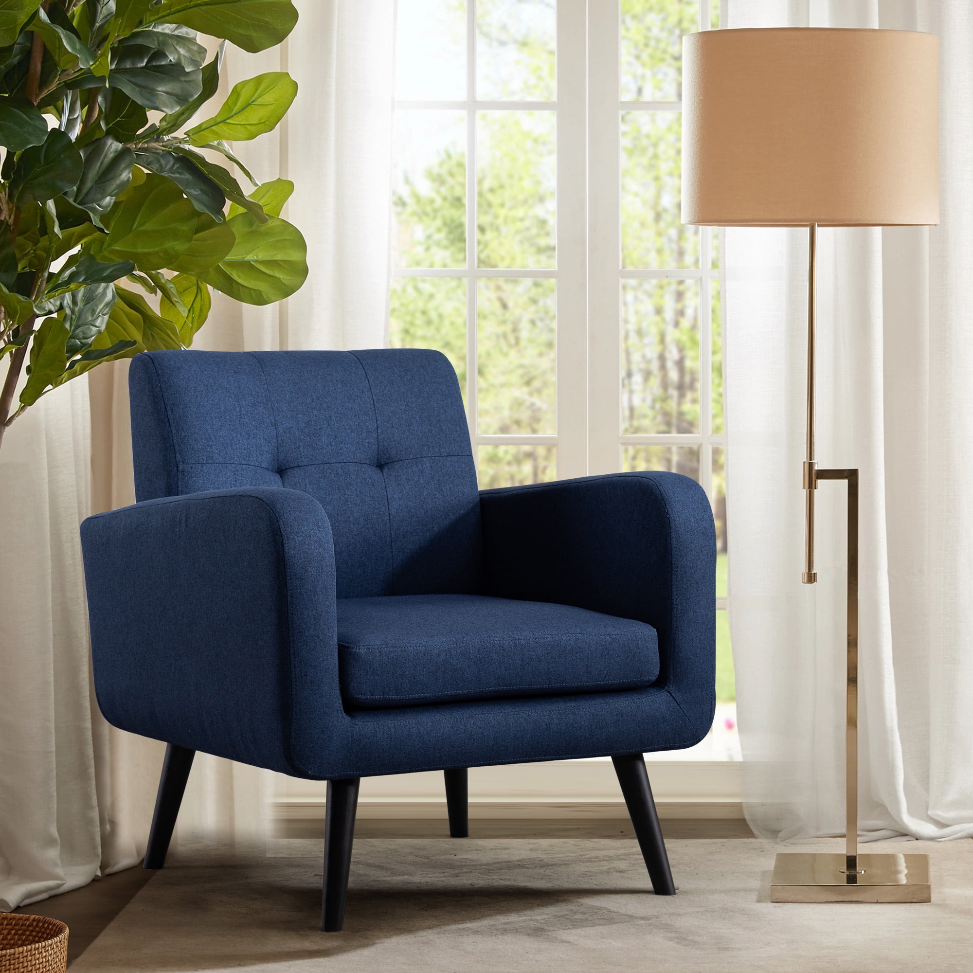 Modern Accent Armchair Upholstered Blue Single Sofa Chair, Set of 1 ...