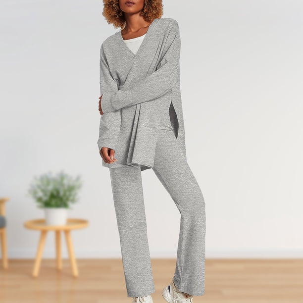 Butwevi Women Long Sleeve Shirt & Trouser Suit Casual 2 Piece Matching ...