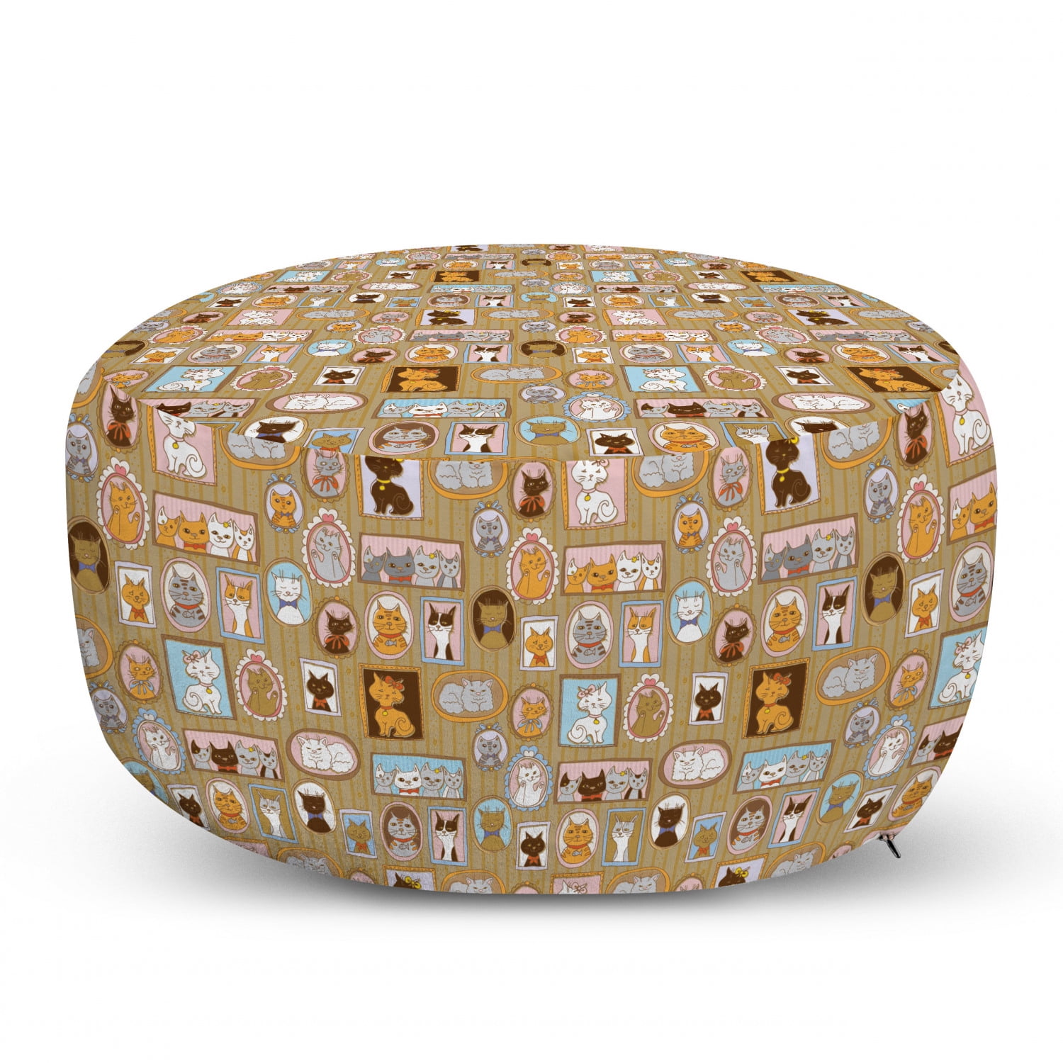 Cat Pouf Cover with Zipper, Family Tree of a Kitty with Portraits ...