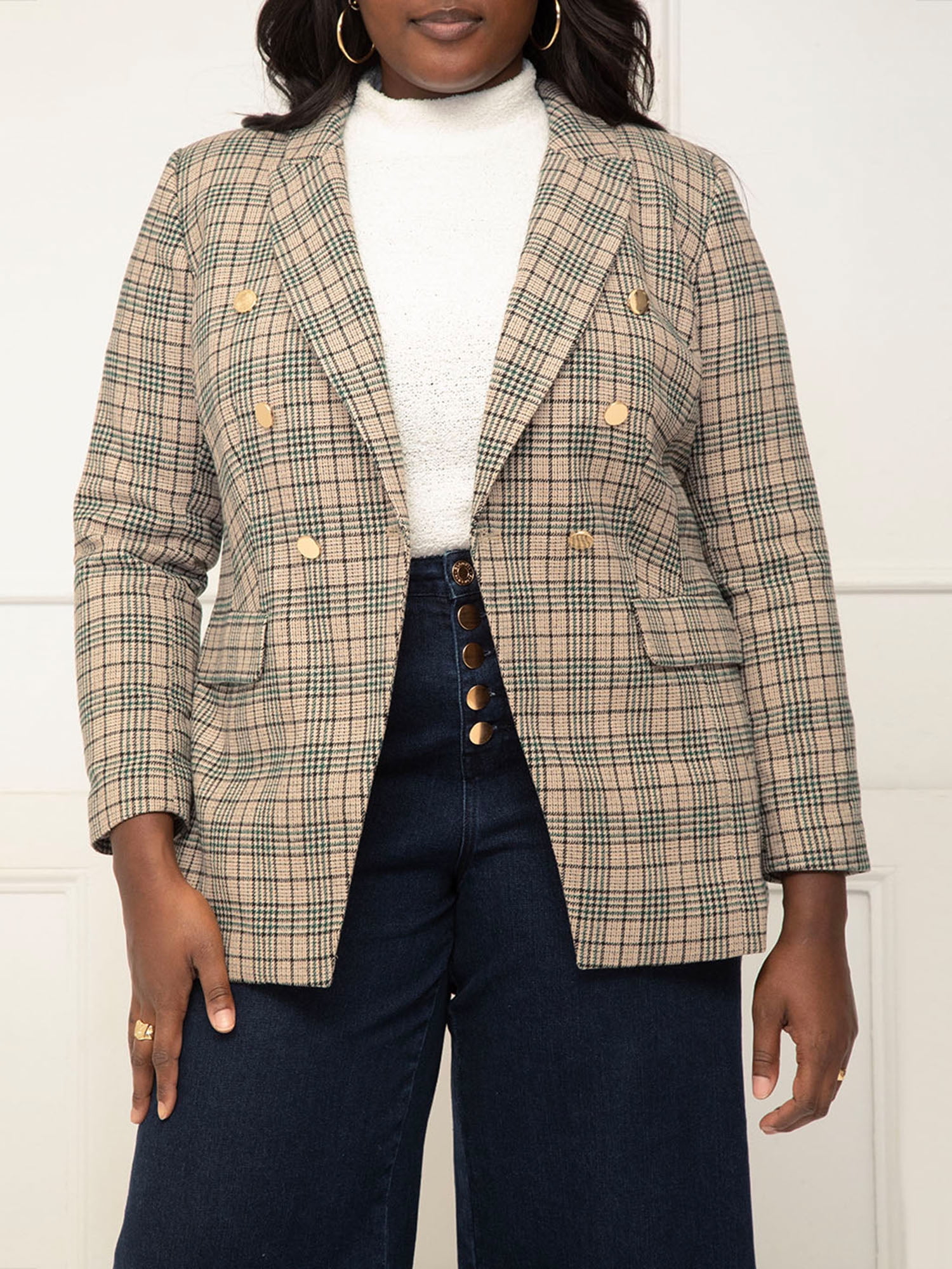 ELOQUII Elements Women's Plus Fitted Angular Tweed Blazer - Walmart.com