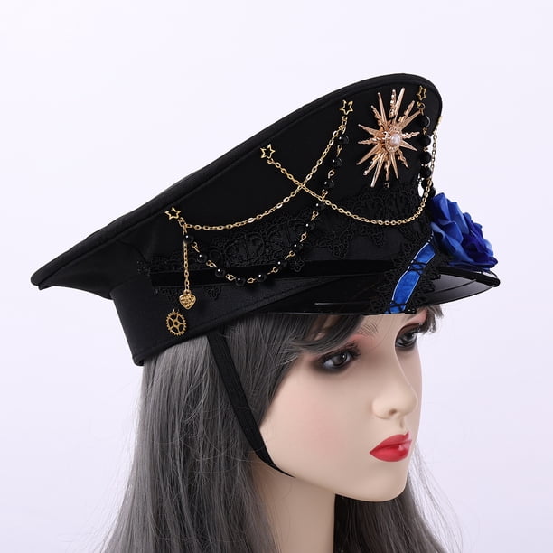 GRACEART Women Steampunk Sequins Hat with Goggles Military Hat Officer ...