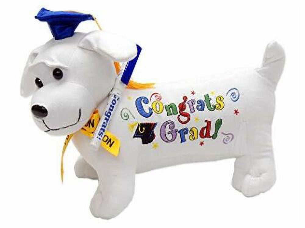 Graduation Autograph Stuffed Dog w/ Pen "Congrats Grad!" Blue Cap 12 ...