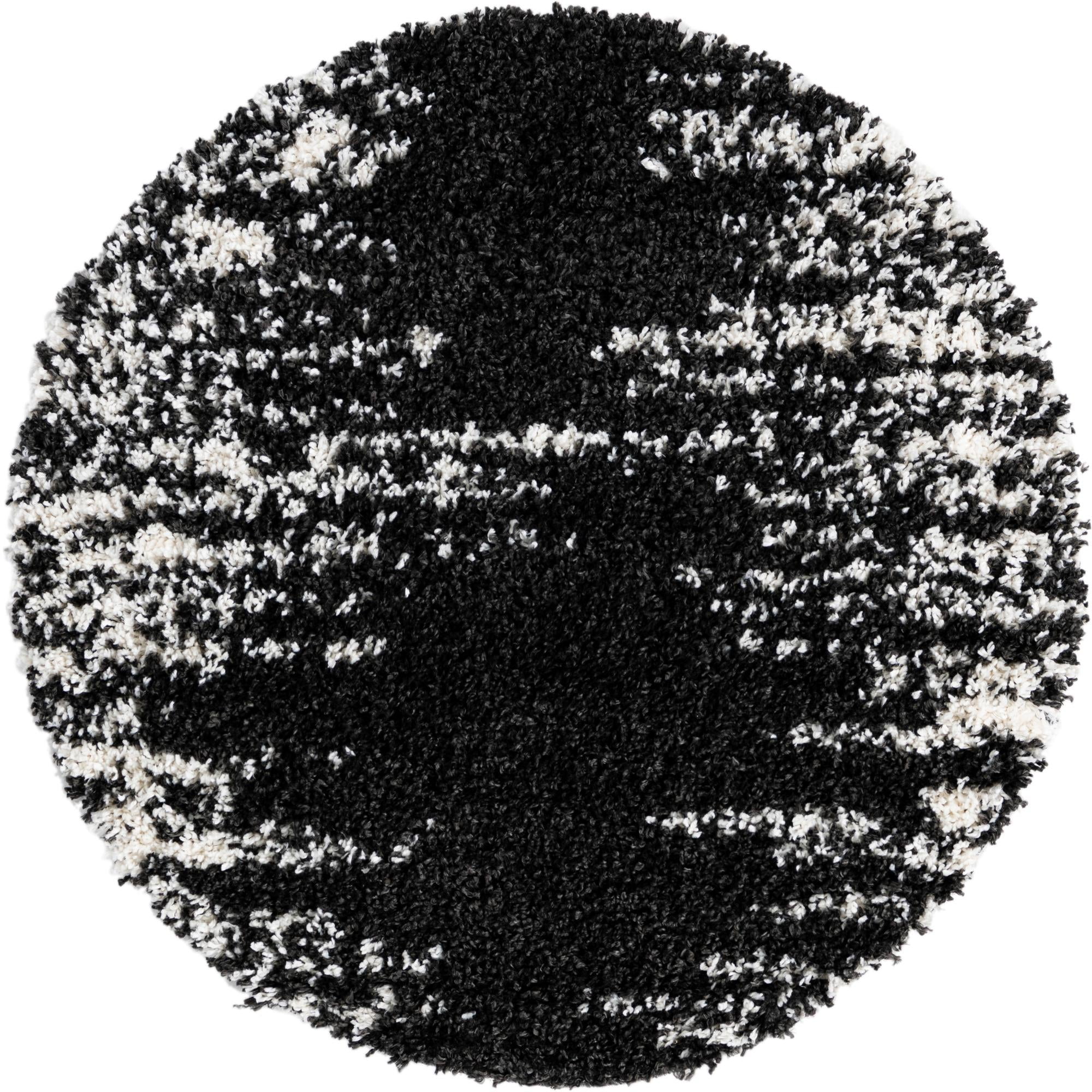 Rugs.com Serenity Shag Collection Rug – 3 Ft Round Black And White Shag ...