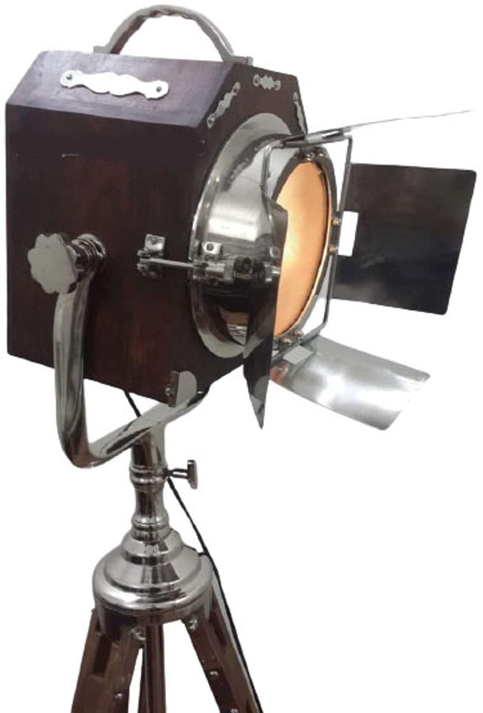 Royal Nautical Wood Spot Searchlight Lamp Heavy Wood Tripod Stand Home ...