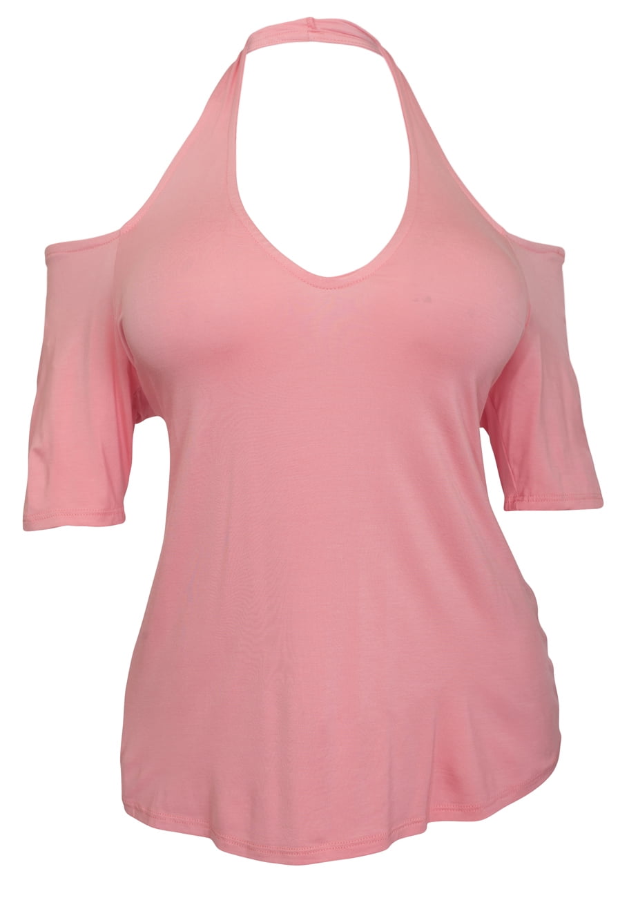 eVogues Plus Size Off Shoulder Halter Top Pink - Walmart.com