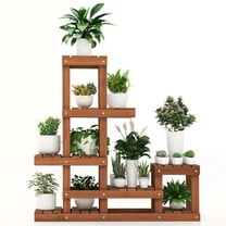Costway 6-Tiered Indoor/Outdoor Wooden Plant Flower Display Stand ...