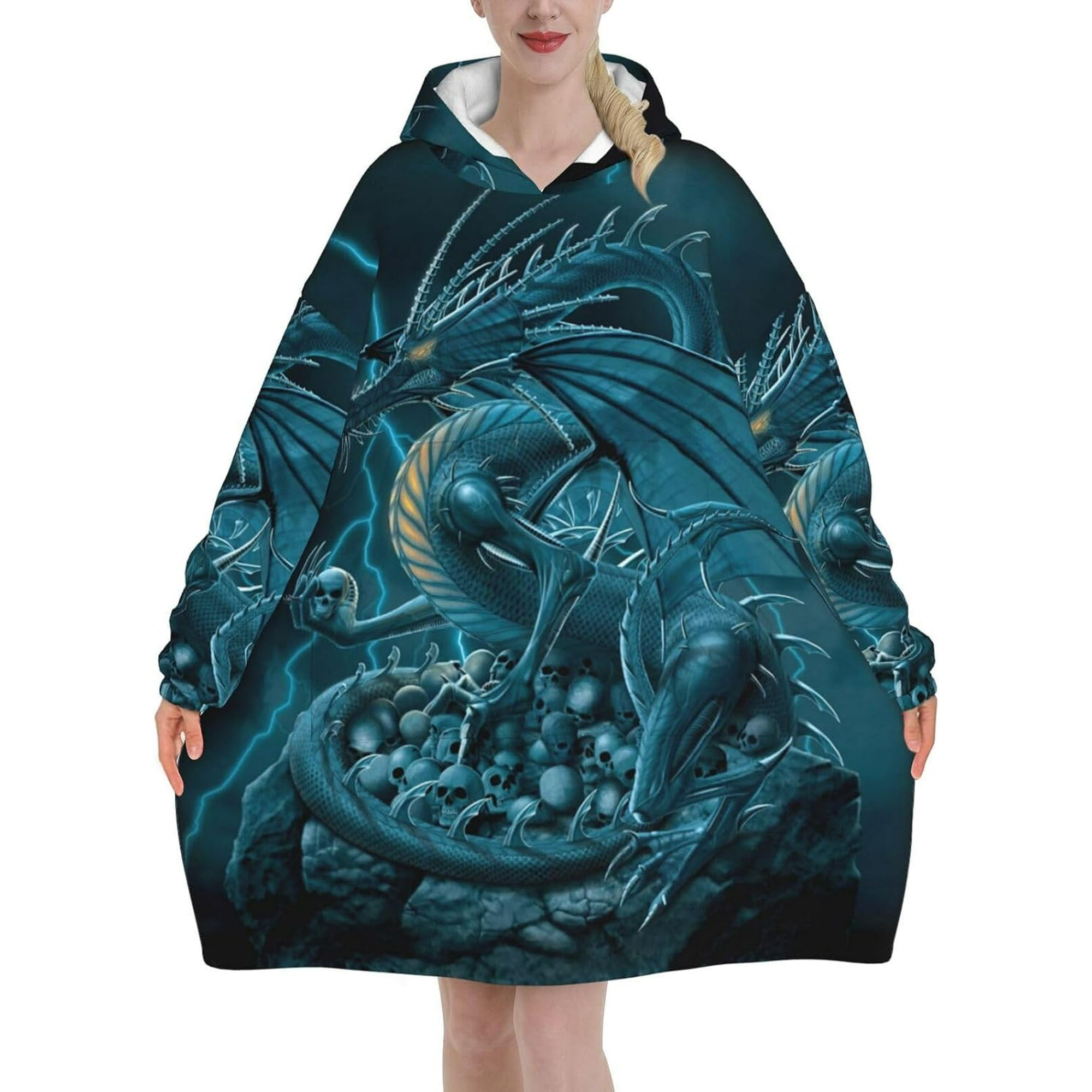 Click here for Mjorlgortlh Skull Dragon Blanket Hoodie Oversized... prices