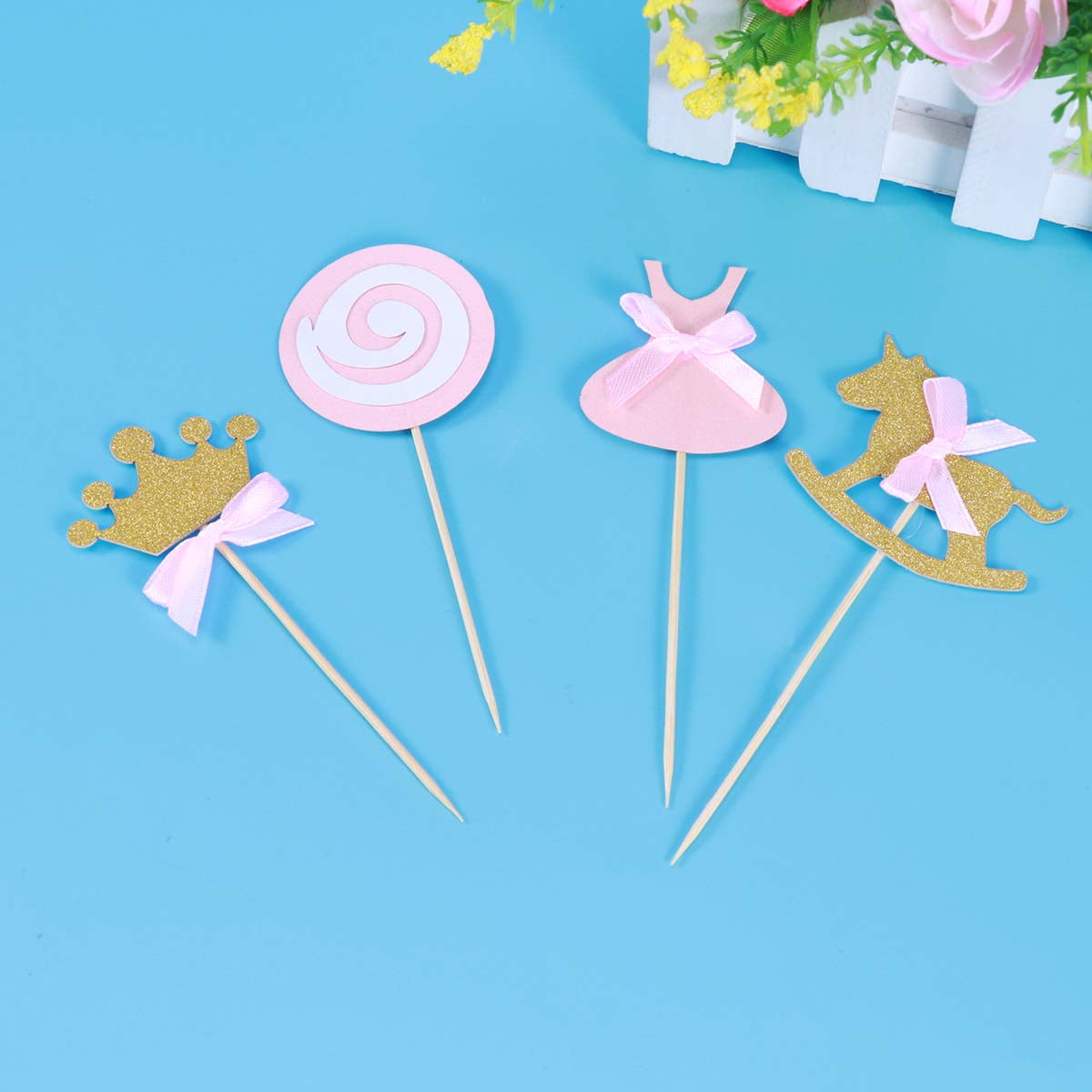 Cake toppers 12Pcs Crown Lollipop Cake Toppers Glitter Dress Hobbyhorse ...