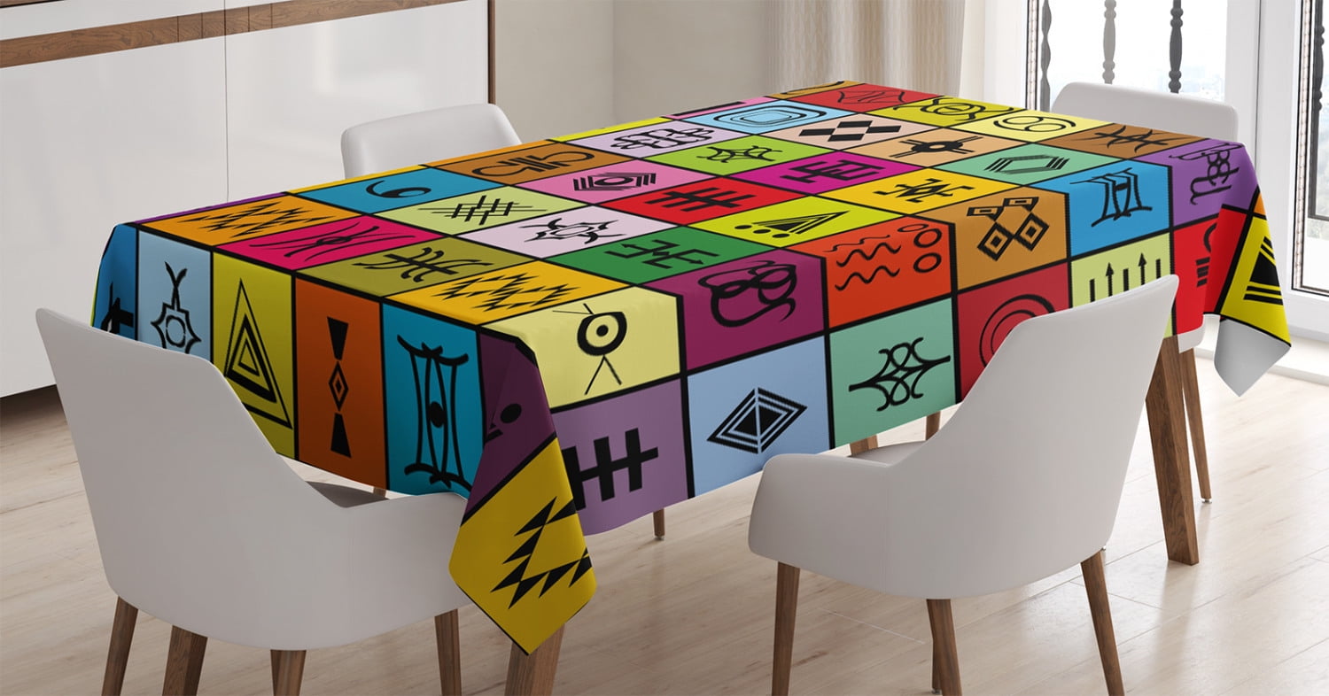 Primitive Decor Tablecloth, African Ethnic Collage in Colorful Squares ...