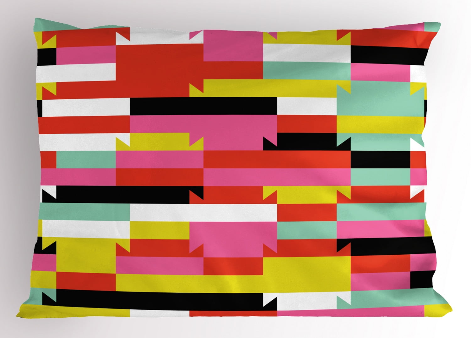 Colorful Pillow Sham Geometric Bold Blocks with Lines Stripes Graphic ...