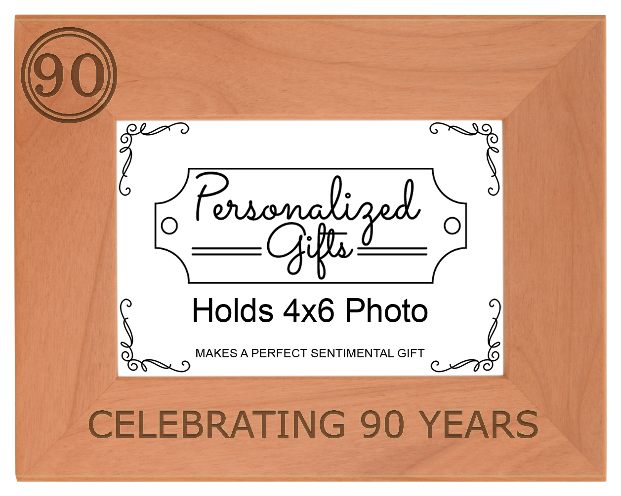 ThisWear 90th Birthday Gift Celebrating 90 Years Wood Laser 4x6 ...