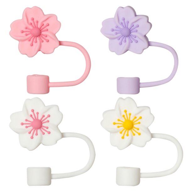 4pcs Reusable Straw Covers Cartoon Flower Shaped Straw Tips Covers ...