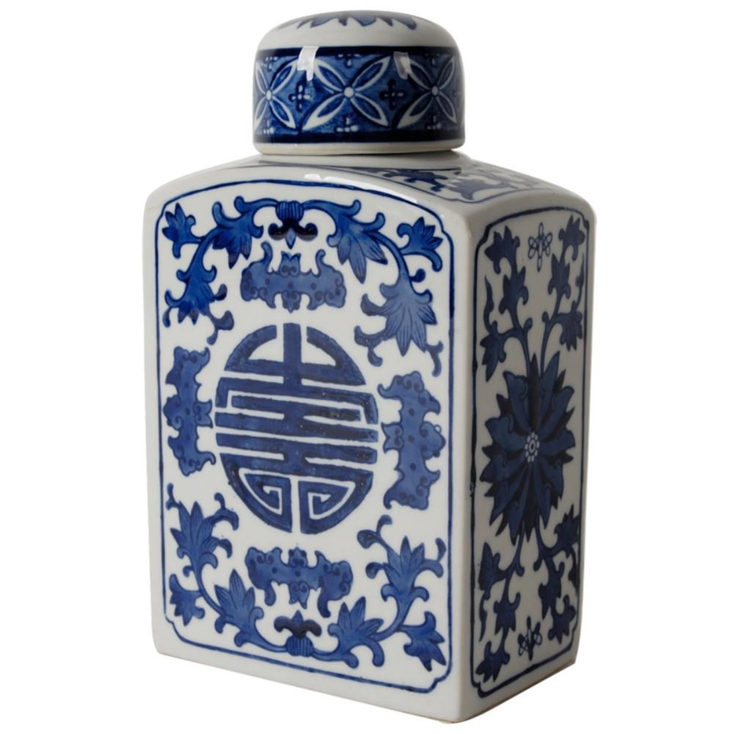 Ren Rectangular Blue and White Lidded Jar-Color:Blue,Style:Classic ...