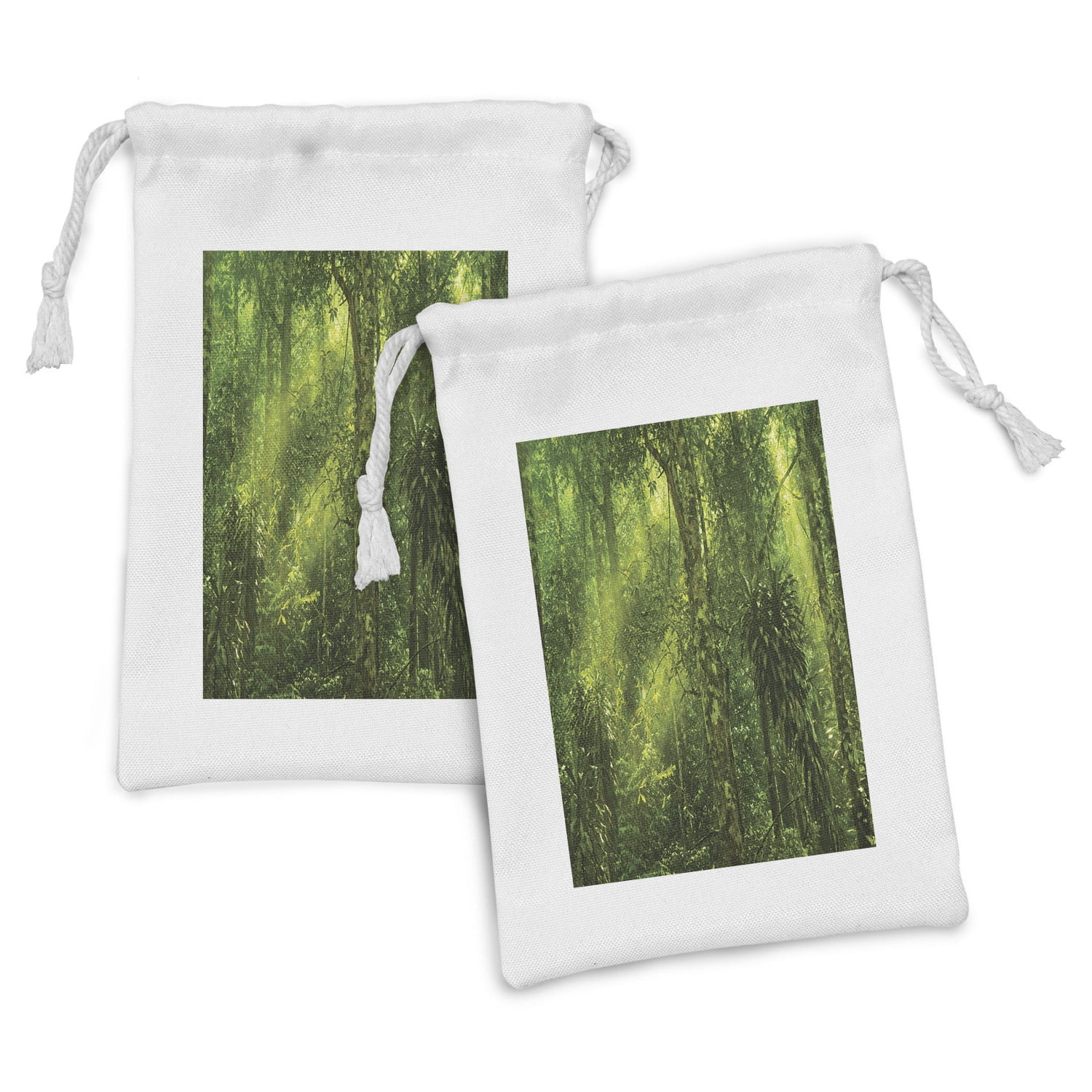 Rainforest Fabric Pouch Set of 2, Sun Beaming into Tropical Forest ...