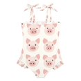 Cartoon Pig Pattern Girls' One-Piece Swimsuit Bowknot Tie Shoulder ...