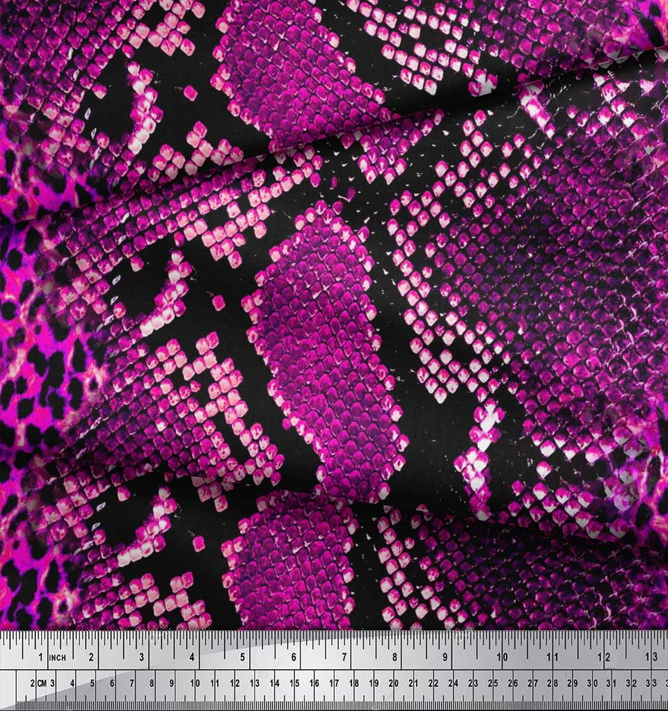 Soimoi Pink Cotton Poplin Fabric Leopard & Snake Animal Skin Printed ...