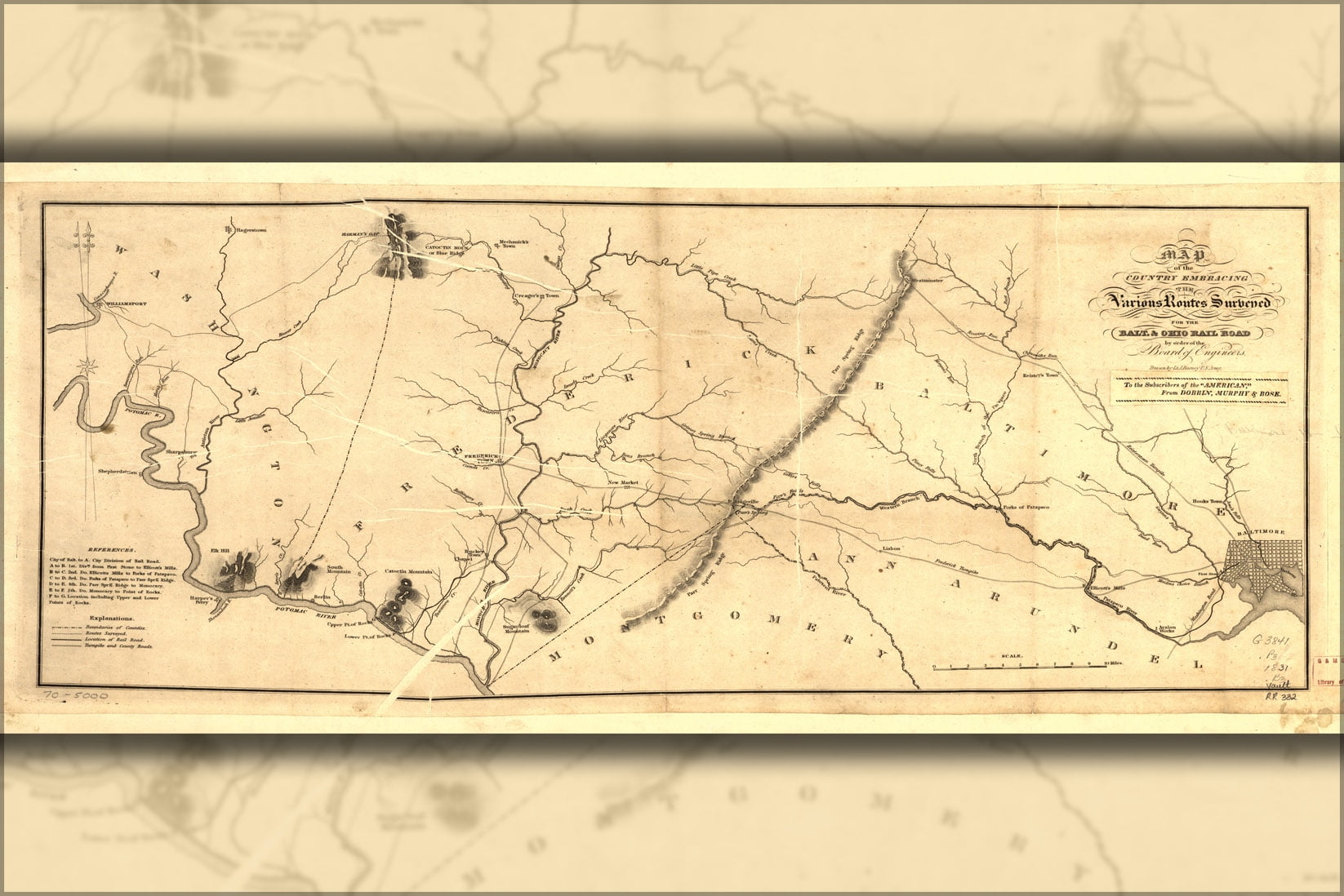 24"x36" Gallery Poster, Map of Baltimore & Ohio RailRoad routes 1831 ...