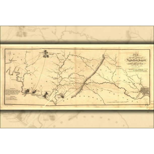 24"x36" Gallery Poster, Map of Baltimore & Ohio RailRoad routes 1831 ...