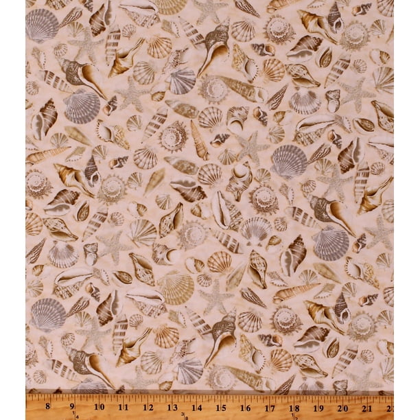 Cotton Sea Shells Cream Seashells Starfish Beach Ocean Nautical Sand ...