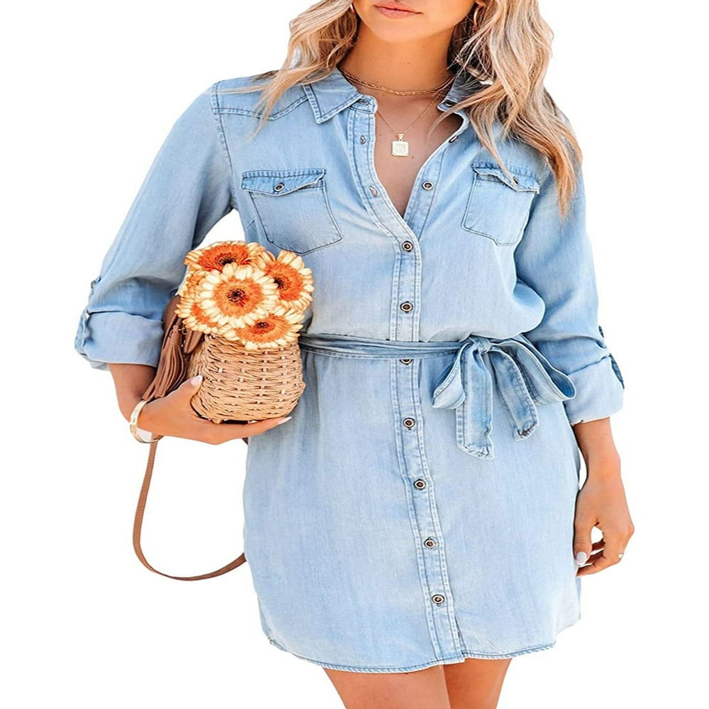 Click here for Pengxiang Long Sleeve Denim Dress For Women Button... prices