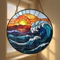 Ocean Sunset Stained Glass Suncatcher, Window Hanging Decor Featuring ...