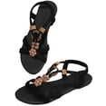 Black Womens Boho Beaded Sandals Versatile Ankle Fastening Fashion ...