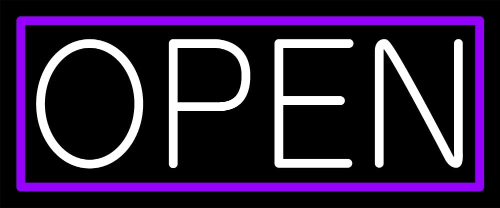 Purple Border With White Open LED Neon Sign 10 x 24 - inches, Clear ...