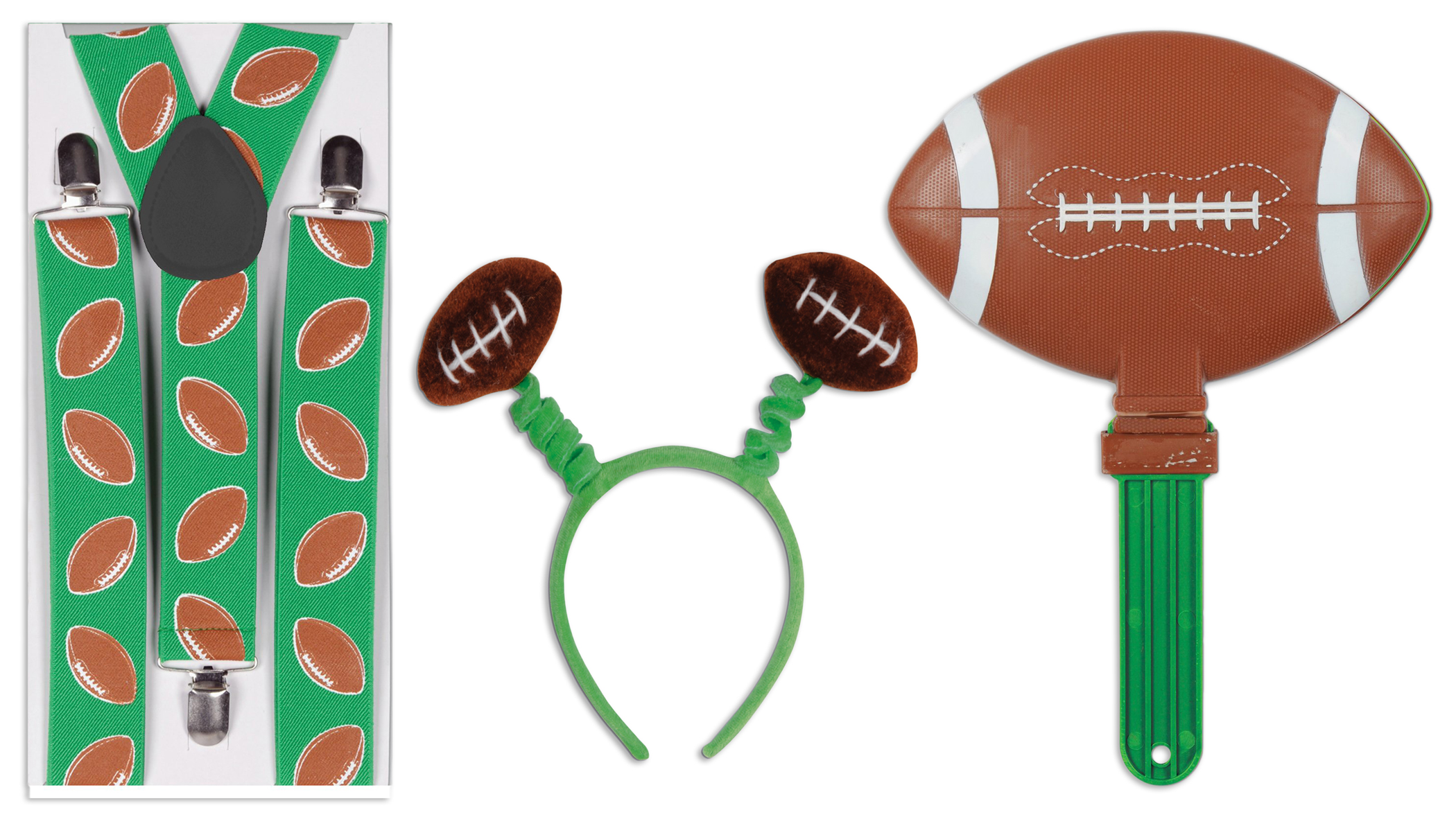 Super Bowl Obnoxious Football Fan 3pc Party Pack, Green Brown White ...