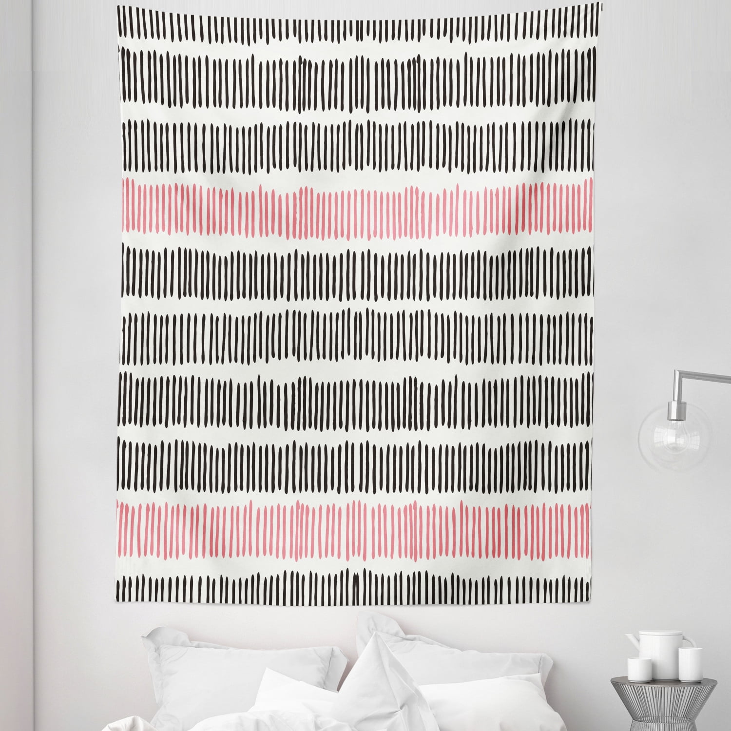 Abstract Tapestry, Hand Drawn Short Vertical Lines Retro Horizontal ...