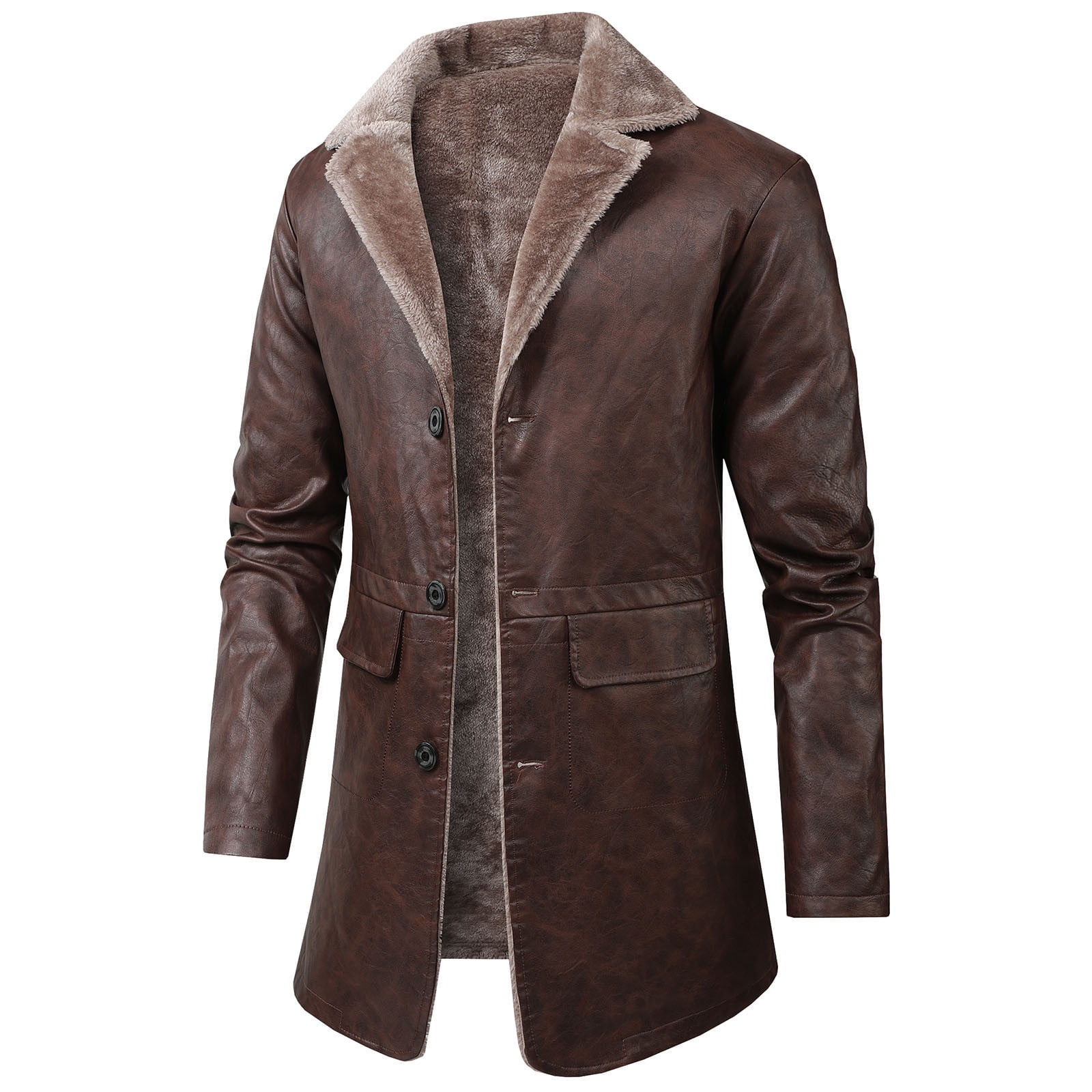 Click here for Lovzfmll Mens Faux Leather Trench Coat Pu Jacket F... prices