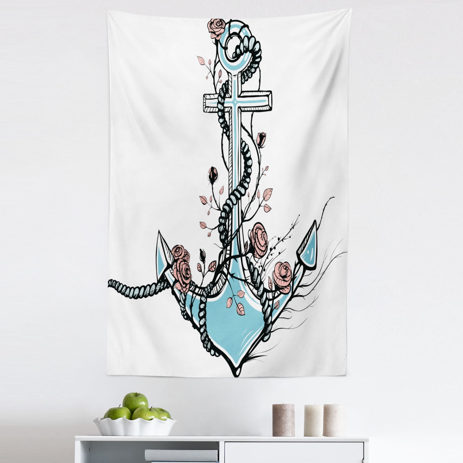 Anchor Tapestry, Romantic Boho Design Sketch of an Old Anchor with ...