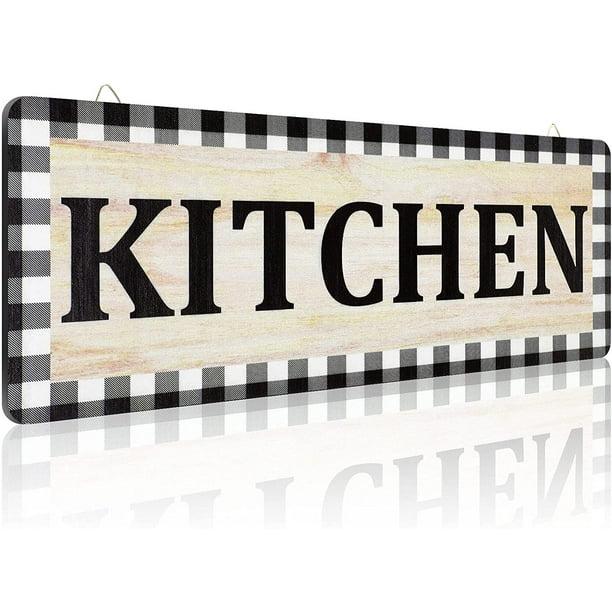 Wooden Kitchen Sign Wall Decor 13.8 x 5.1 Inches Rustic Buffalo Plaid ...