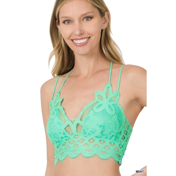Zenana Women And Plus Crochet Sexy Lace Bralette Smocking Back Bra With