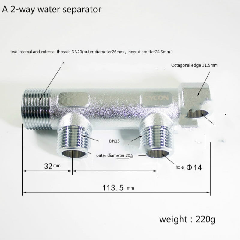 DN15 Copper tap water tap valve with one in and two out Two-way Three ...