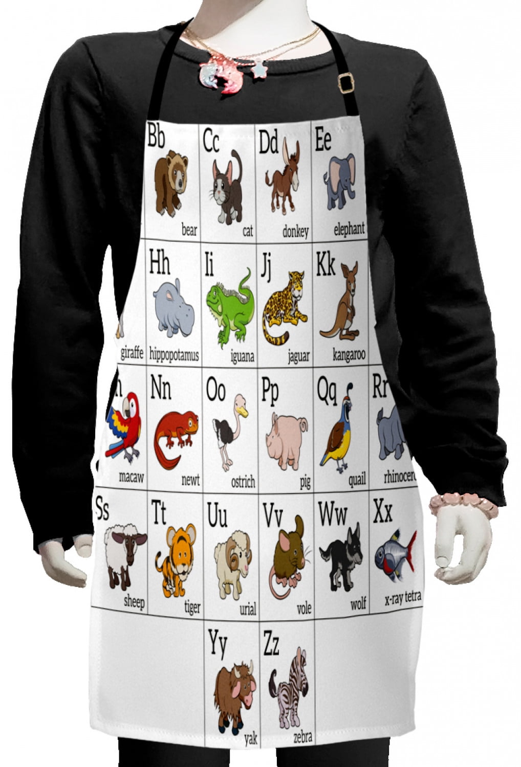 Educational Kids Apron, Alphabet Learning Chart Cartoon Animals Names ...