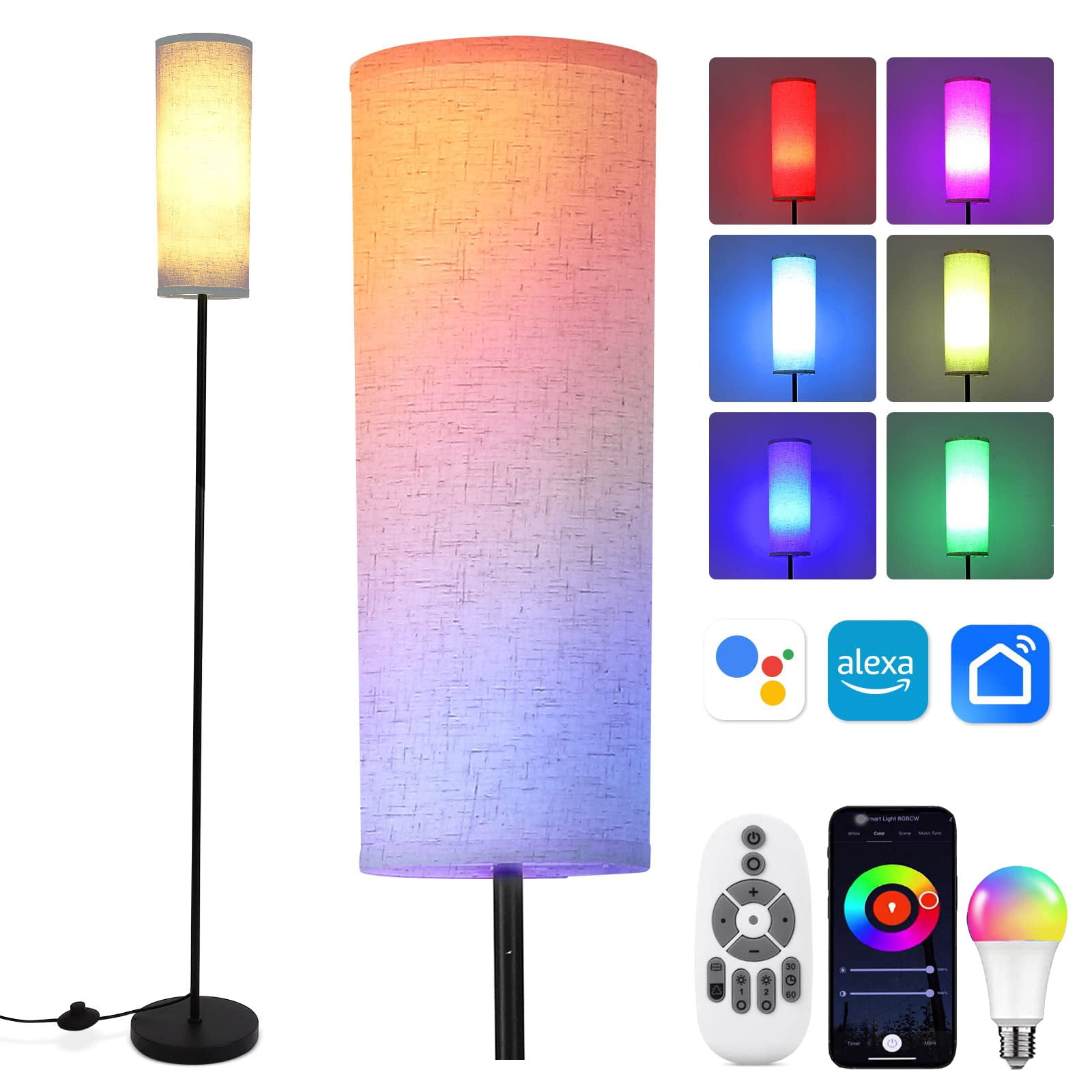 Smart Floor Lamp Works, Color Changing Dimmable for Living Room Modern ...