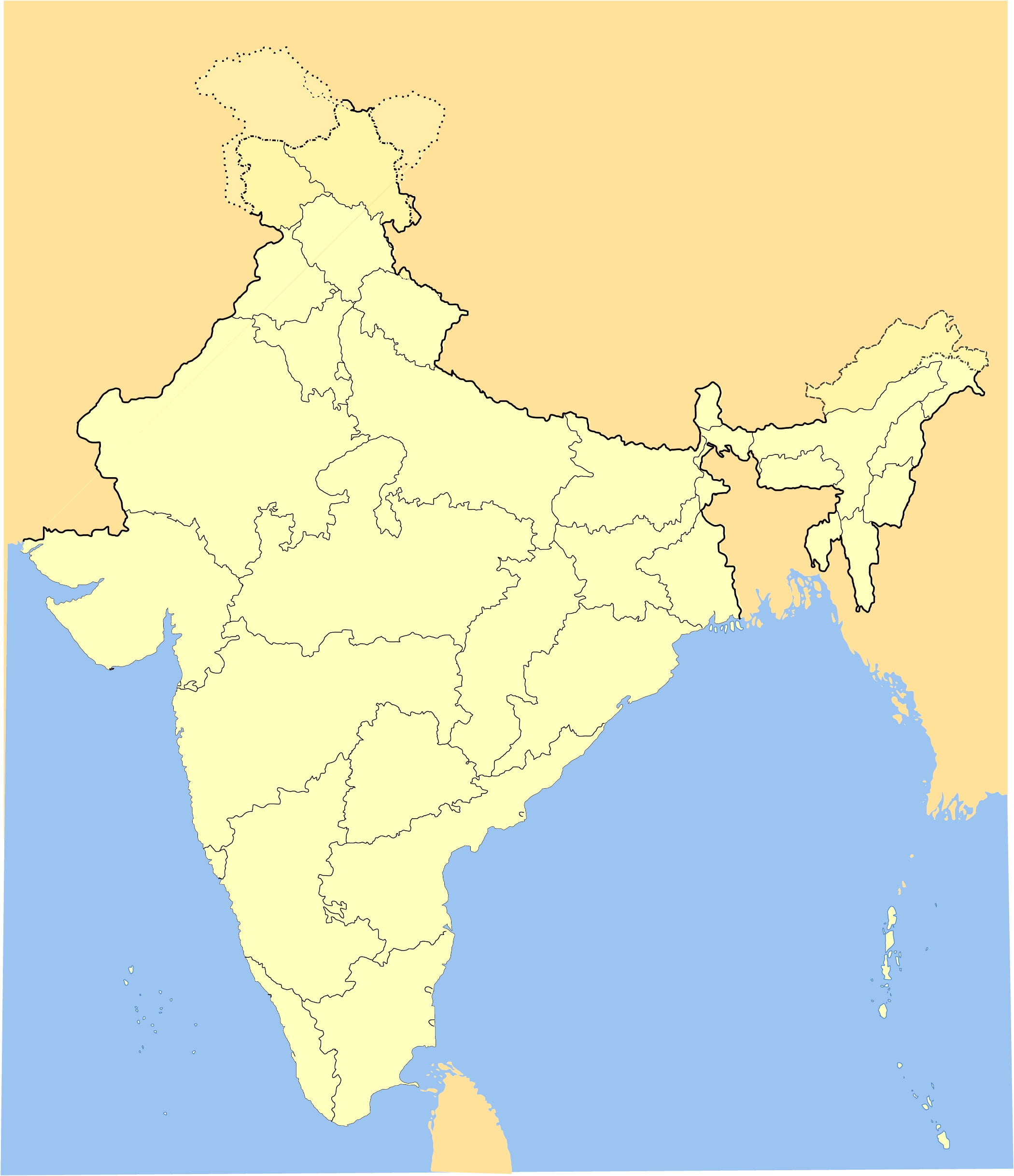 24x27in Laminated India Blank Map - Walmart.com