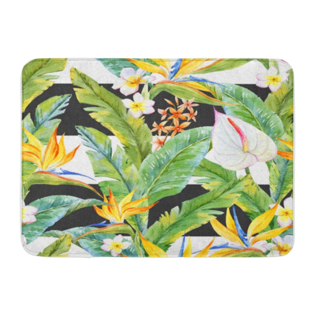 SIDONKU Watercolor Tropical Pattern Flower Strelitzia Palm Leaves White ...