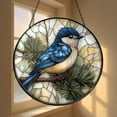 Blue Tit Bird on Pine Branch Stained Glass Suncatcher Window Hanging ...