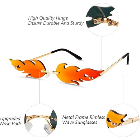 2 Pairs Fire Flame Sunglasses Rimless Fire Shaped Glasses | Walmart Canada