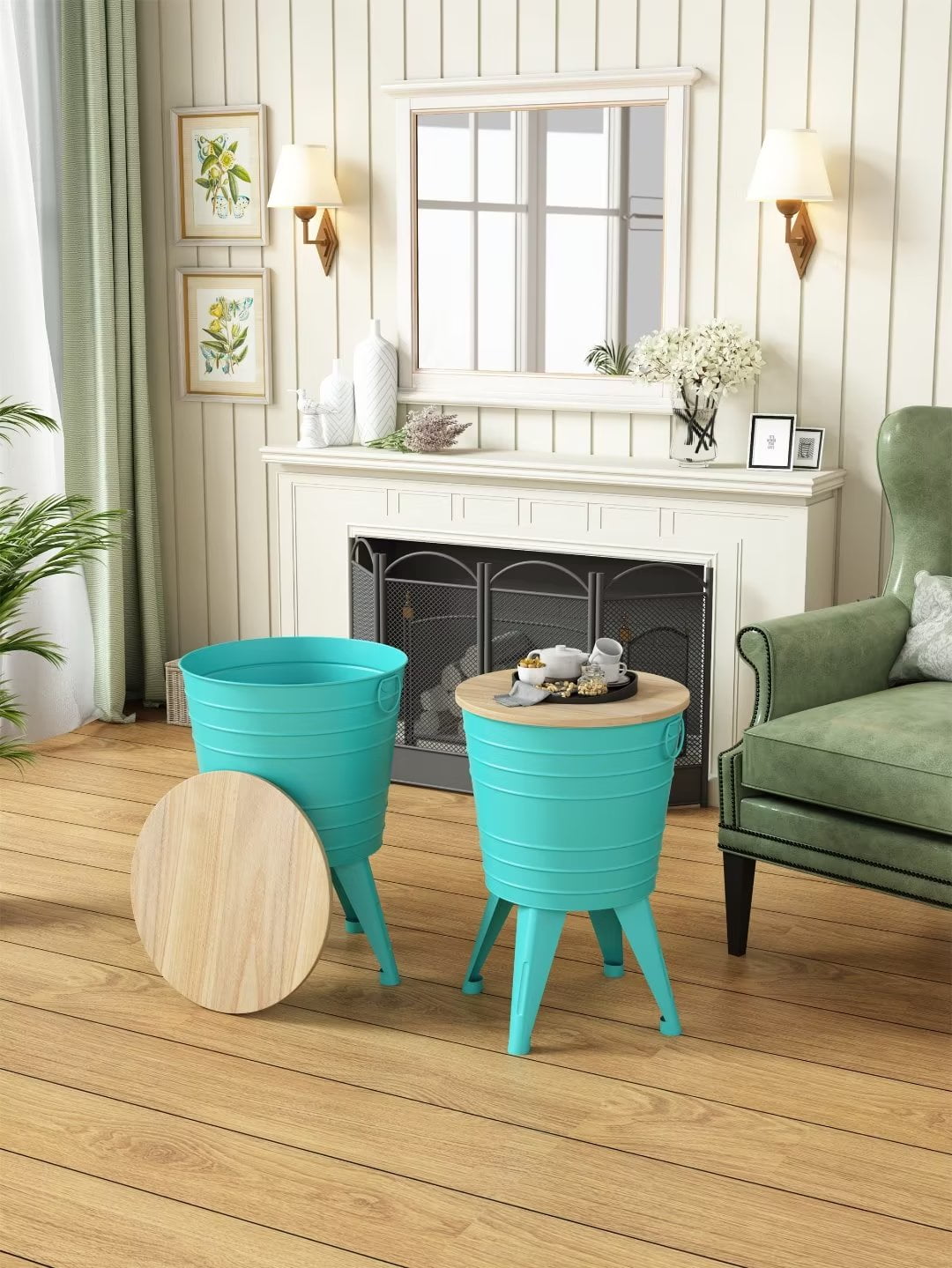 Farmhouse Accent Side Tables Set of 2, Rustic Coffee Tables Nesting ...