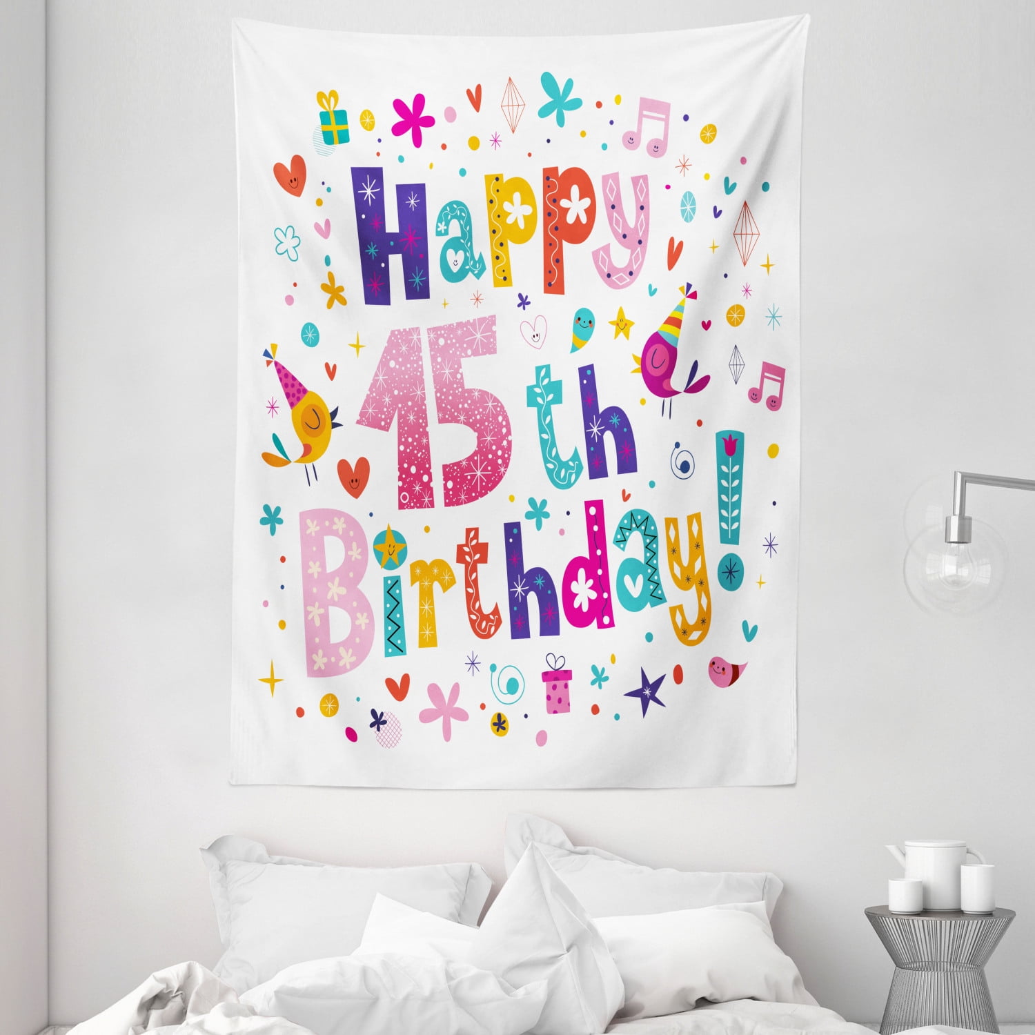 15th Birthday Decorations Tapestry, Girlish Design Teenager Cartoon ...