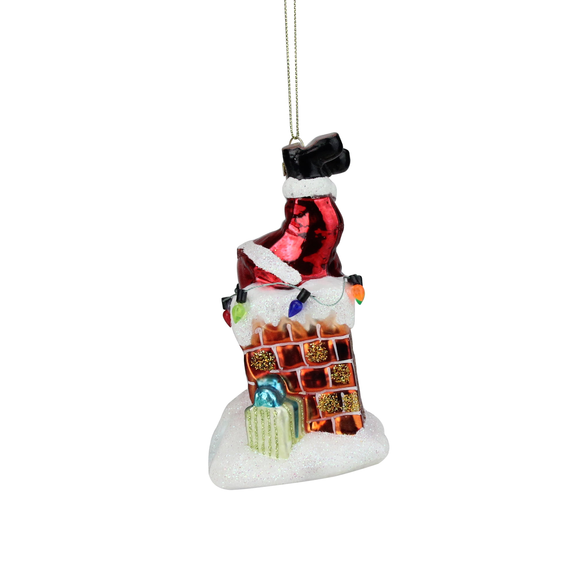 NORTHLIGHT 5" Santa Sliding Down the Chimney Glass Christmas Ornament ...