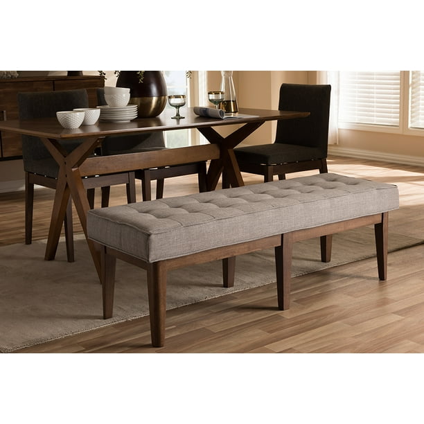 Baxton Studio Lucca Walnut Wood Light Gray Fabric Button-Tufted Bench ...