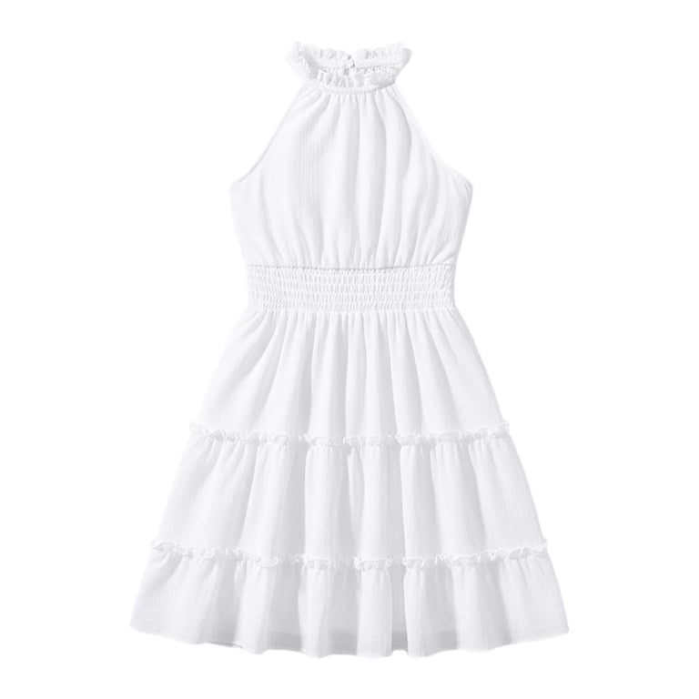 Kureaily Girls Halter Neck Tiered Ruffle Dress Smocked Waist Summer ...