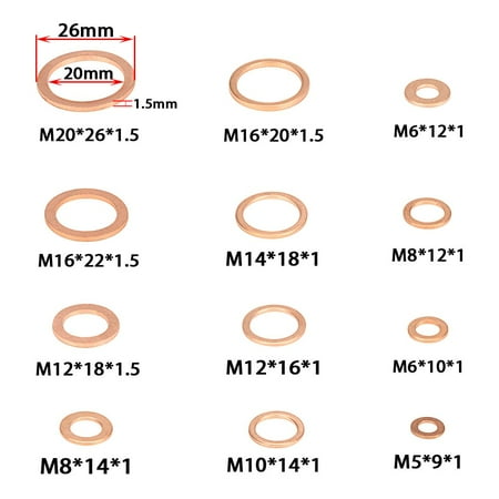 280Pcs 12 Sizes Brass Flat and Lock Washers Assortment Metric Ring ...