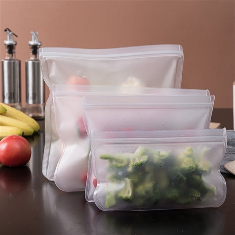 Reusable Food Storage Bags, 3PCS Thick Leakproof Freezer Bags Lunch ...