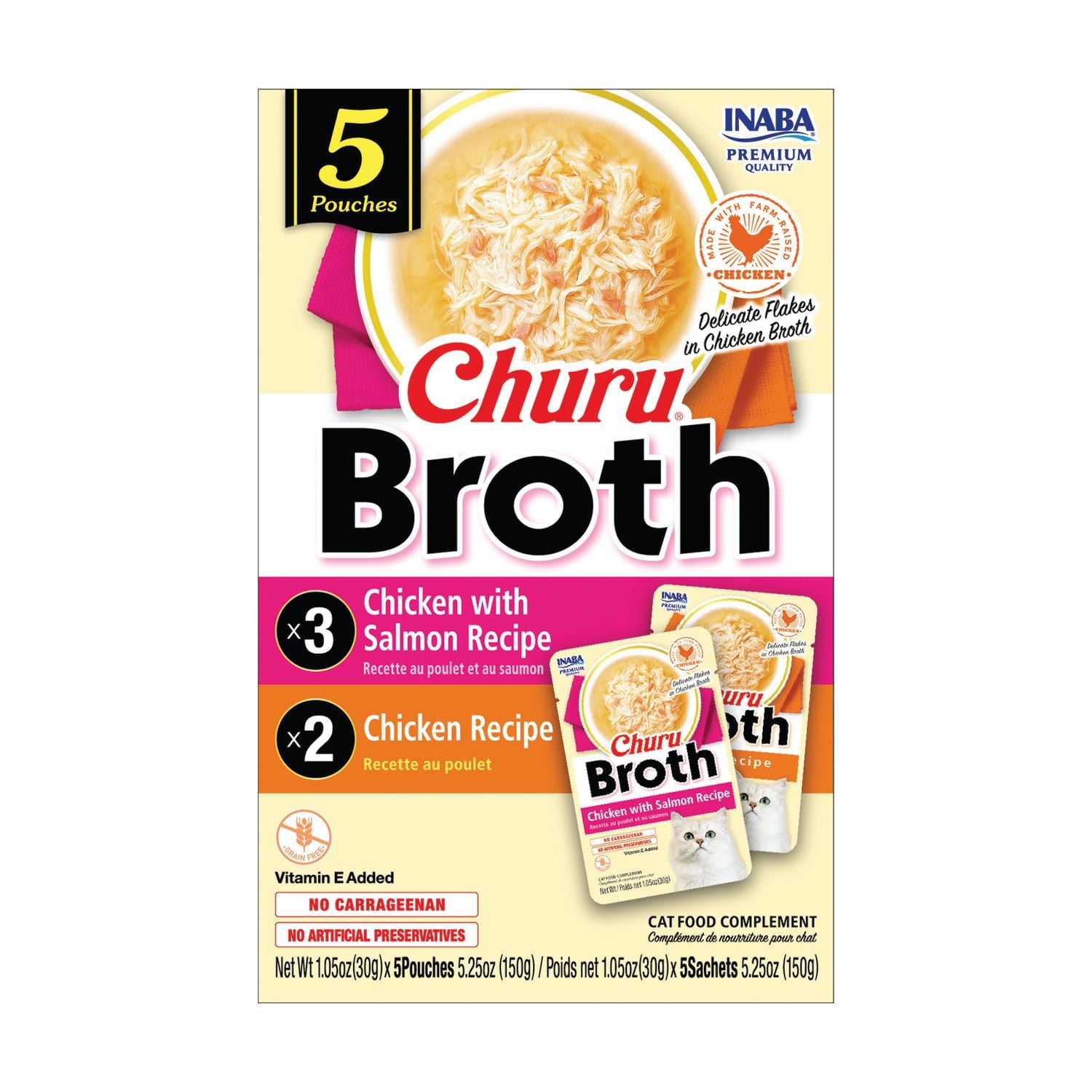 INABA Churu Broth - Chicken Variety 5-Pack - Chicken with Salmon Recipe ...